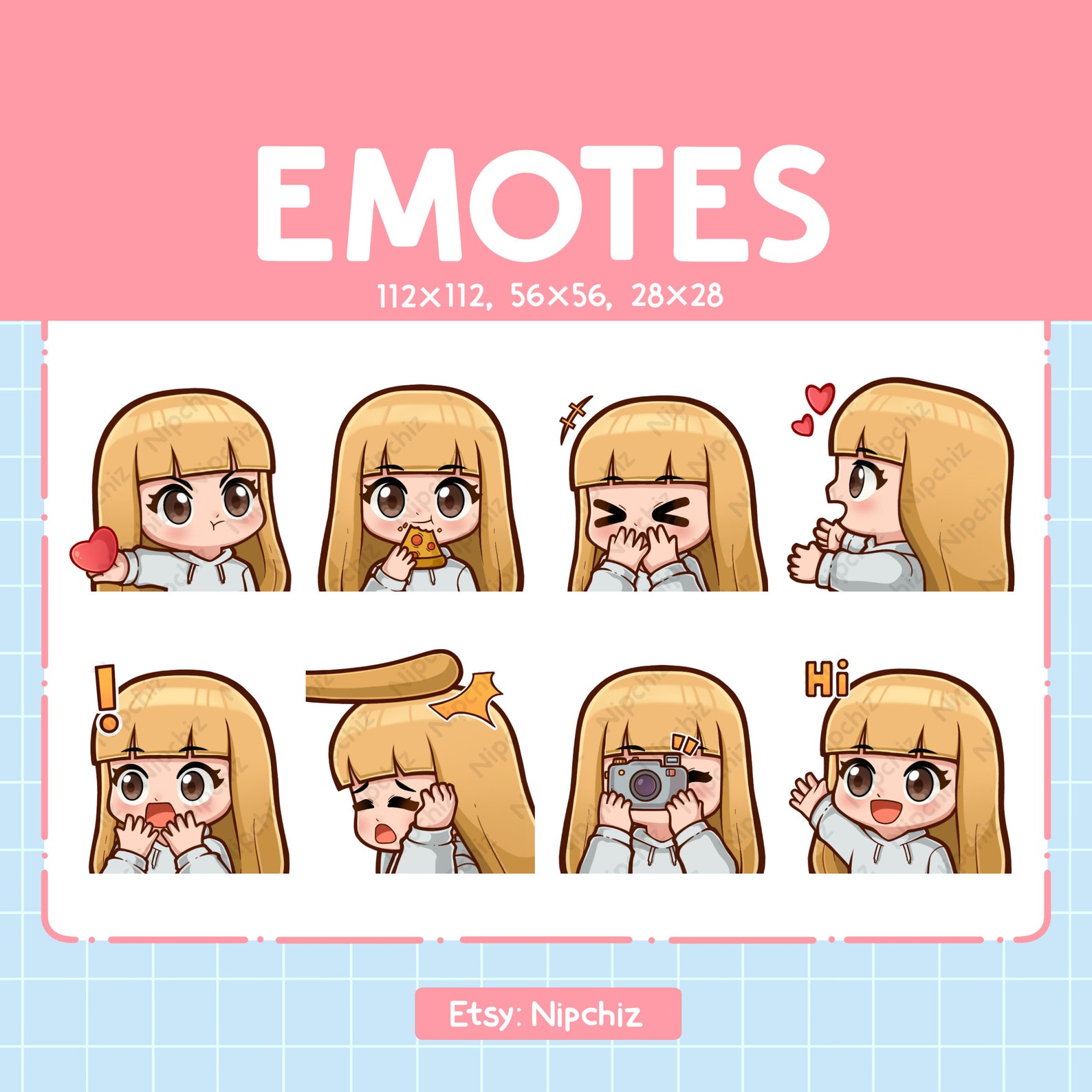 Chibi Girl Emotes / Straight Blonde Hair With Bangs / Cute Emoji Pack ...
