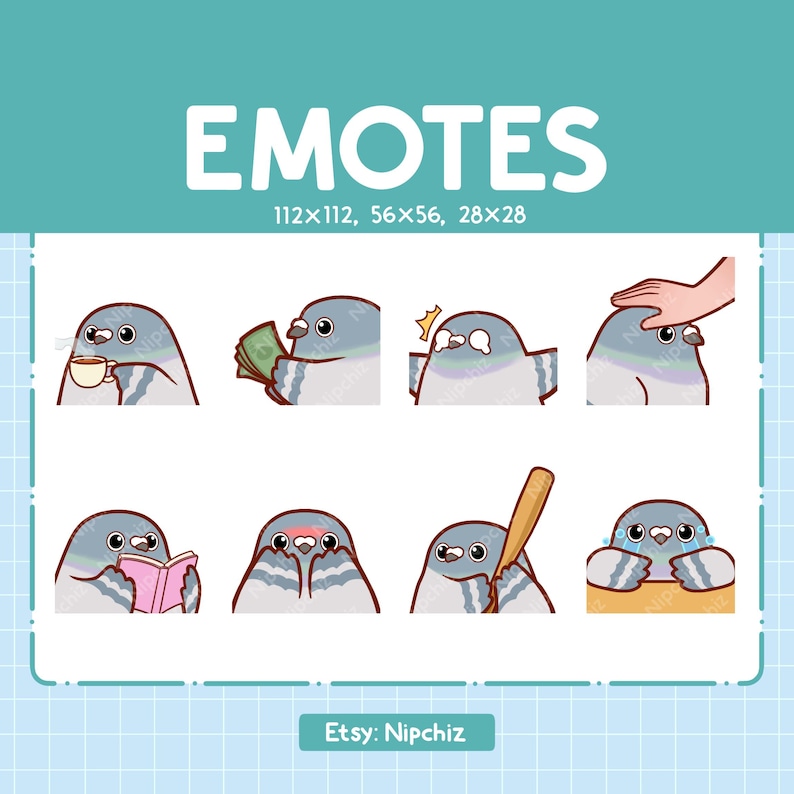 Pigeon Emotes / 8 Cute Pigeon Bundle / Emotes for Streamer Kawaii Emoji ...