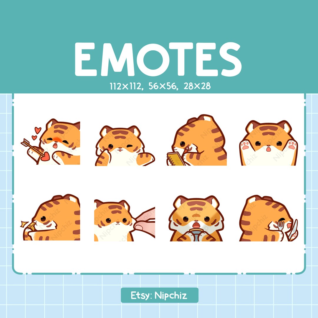 Chibi Tiger Emotes for Streamer (8) - Kawaii Cute Tigerr - Emoji Pack ...
