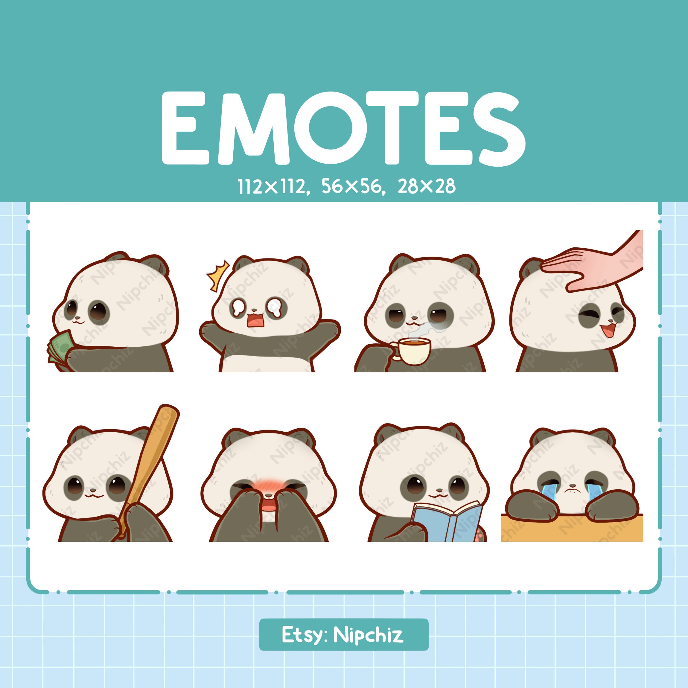 Kawaii Panda Emotes 8 Cute Emotes for Streamer Chibi Panda Emoji Bundle ...