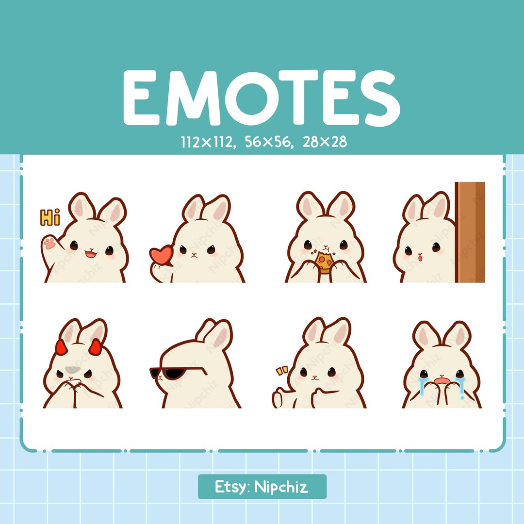 Rabbit Emotes 8 Cute Emotes for Streaming Digital Chibi Bunny Emote ...