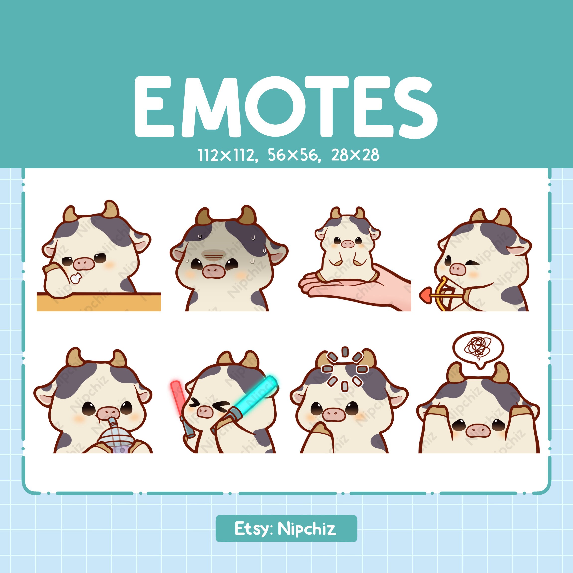 Kawaii Cow Emotes 8 Cute Emotes for Streamer Chibi Cow Emoji Bundle - Etsy