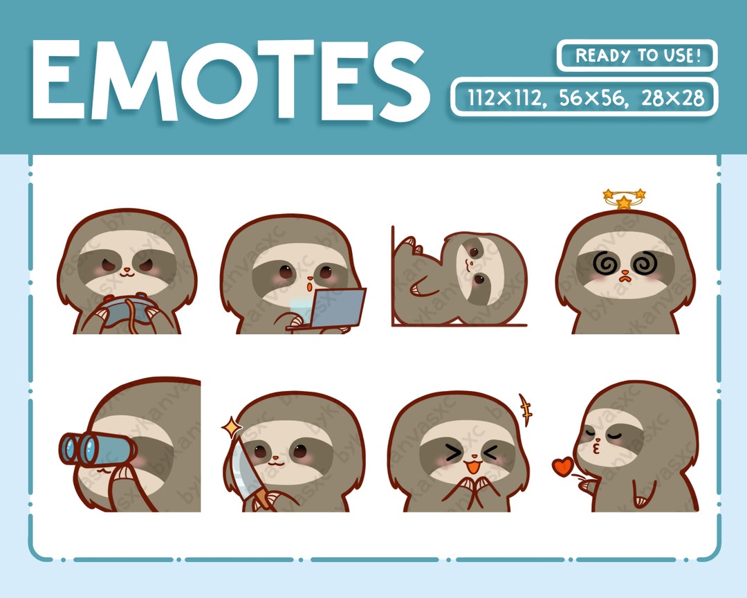 Cute Sloth Emotes 8 Emotes for Streamer Cute Sloth Emote - Etsy