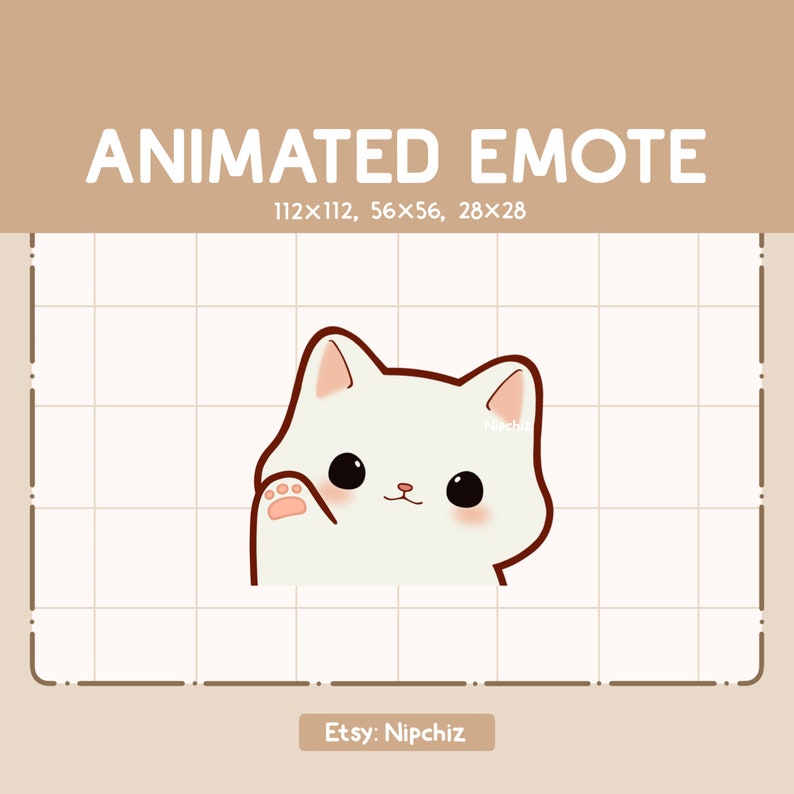 Animated Emote Chibi White Cat Waving Hello Emote / Hi Emote / Emote ...