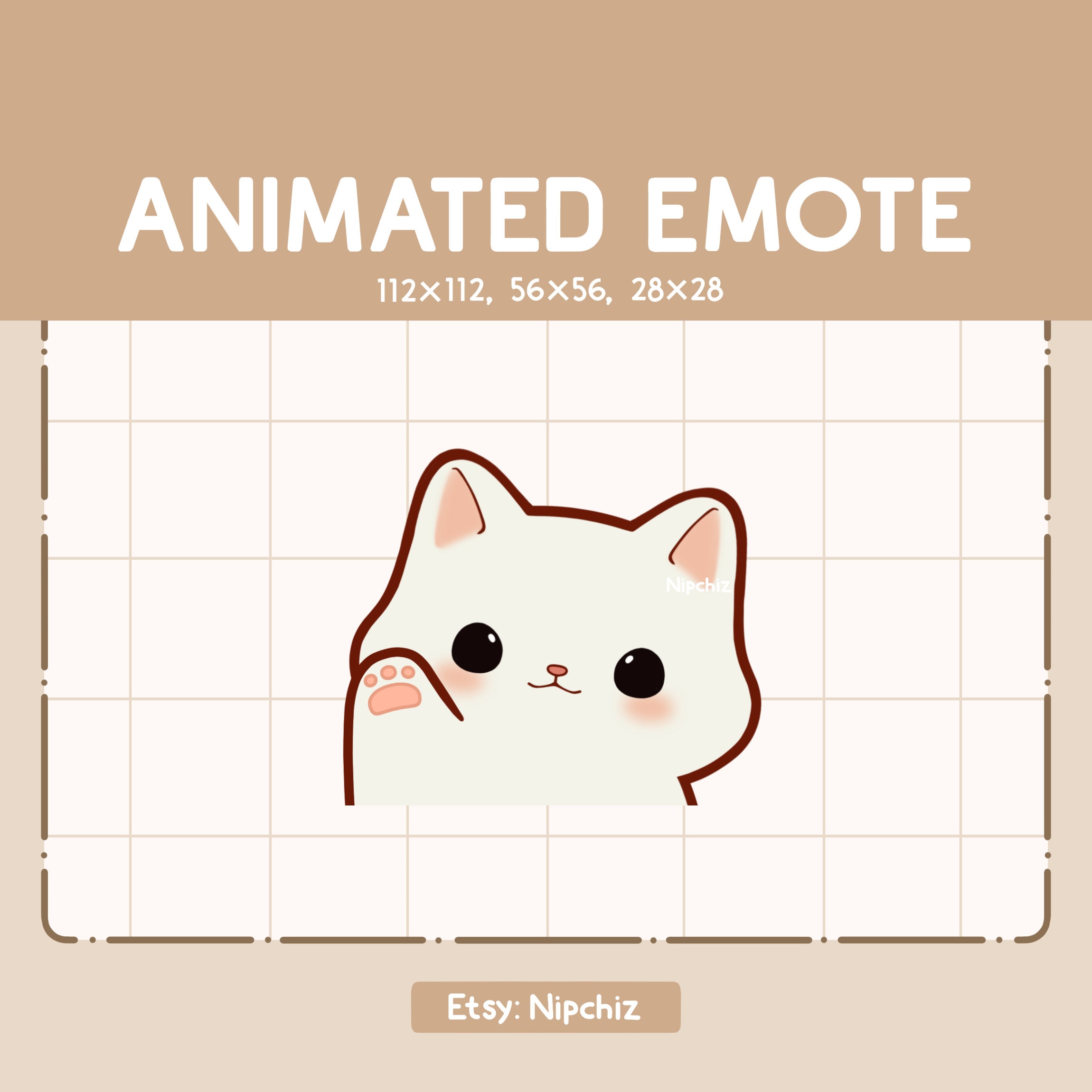 Animated Emote Chibi White Cat Waving Hello Emote / Hi Emote / Emote ...