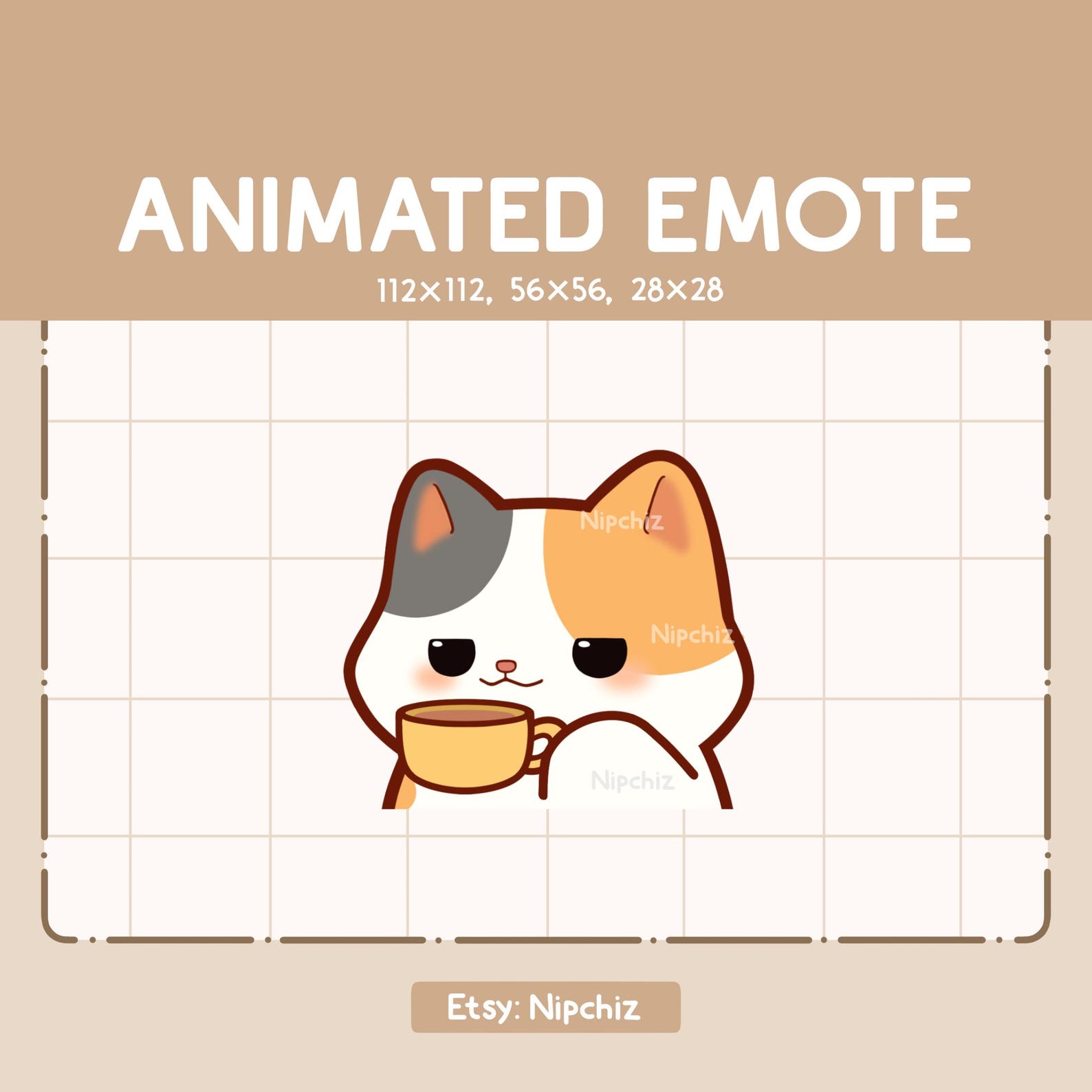 Animated Emote Calico Cat is Sipping a Cup of Tea - Cartoon Emote ...