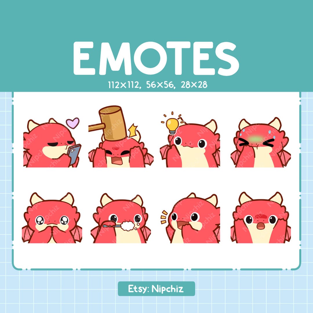 Cute Red Dragon Emotes | 8 Emotes for Streamer | Cute Red Dragon Emote ...