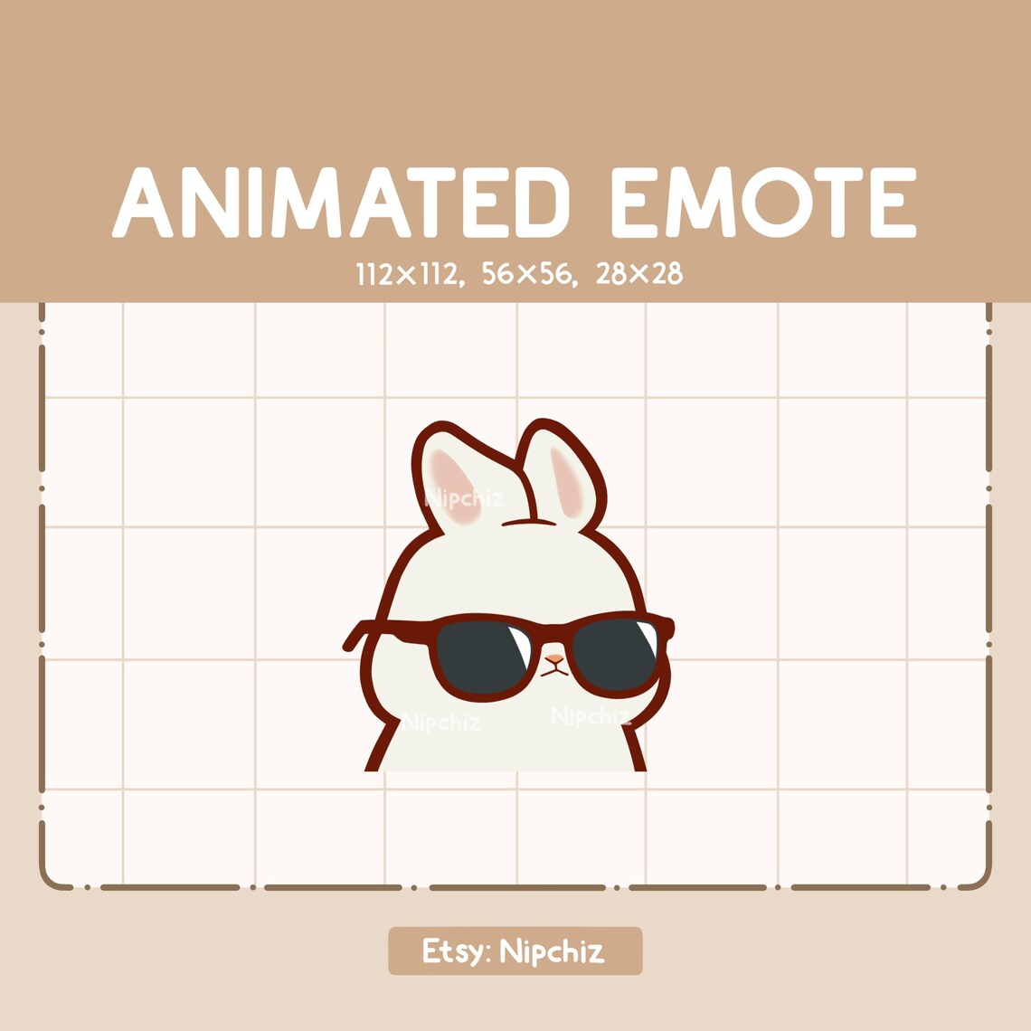 Animated Emote Kawaii Rabbit With Black Sunglasses is Vibing by Waving ...