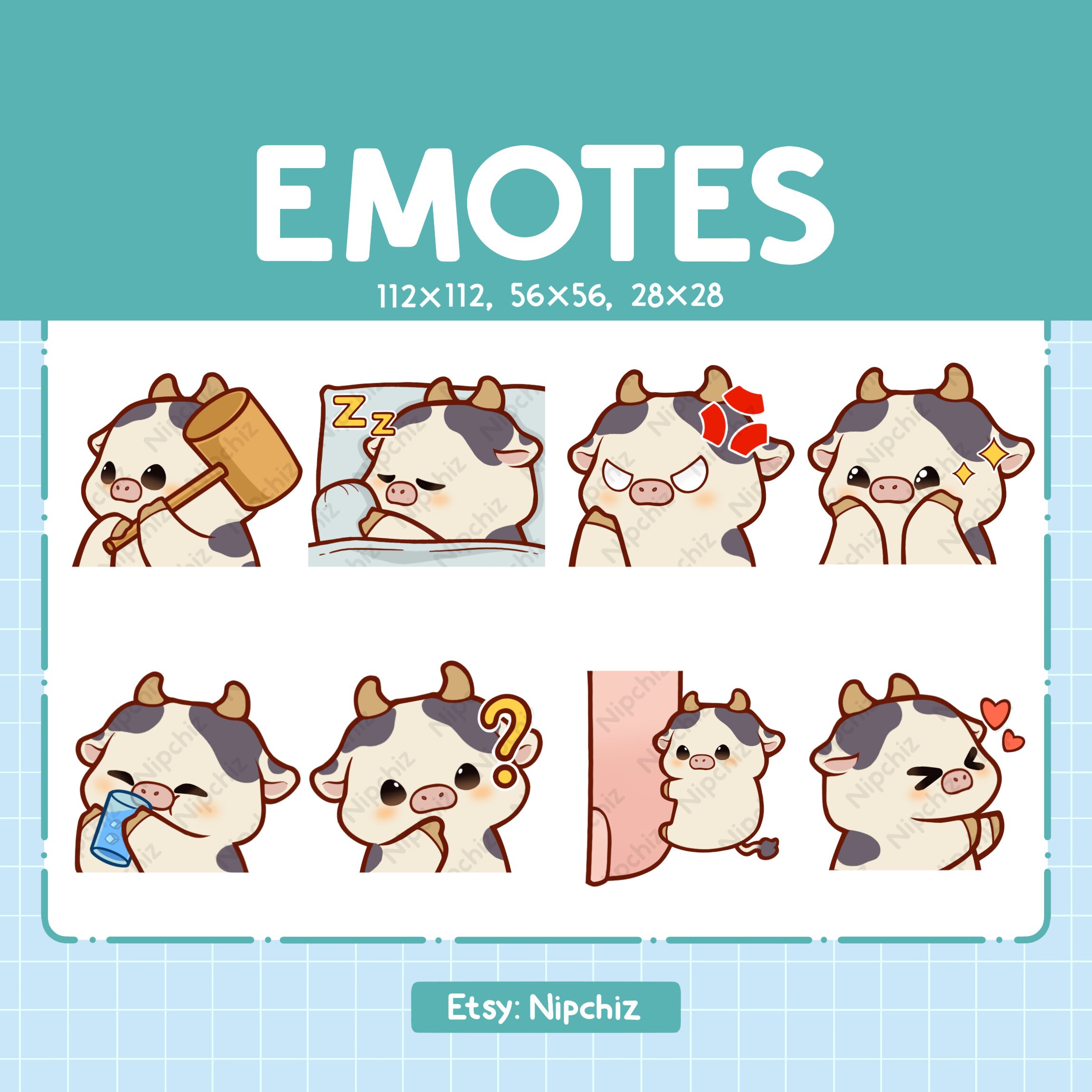 Cute Cow Emotes 8 Emotes for Streamer Cute Cow Emote Pack - Etsy