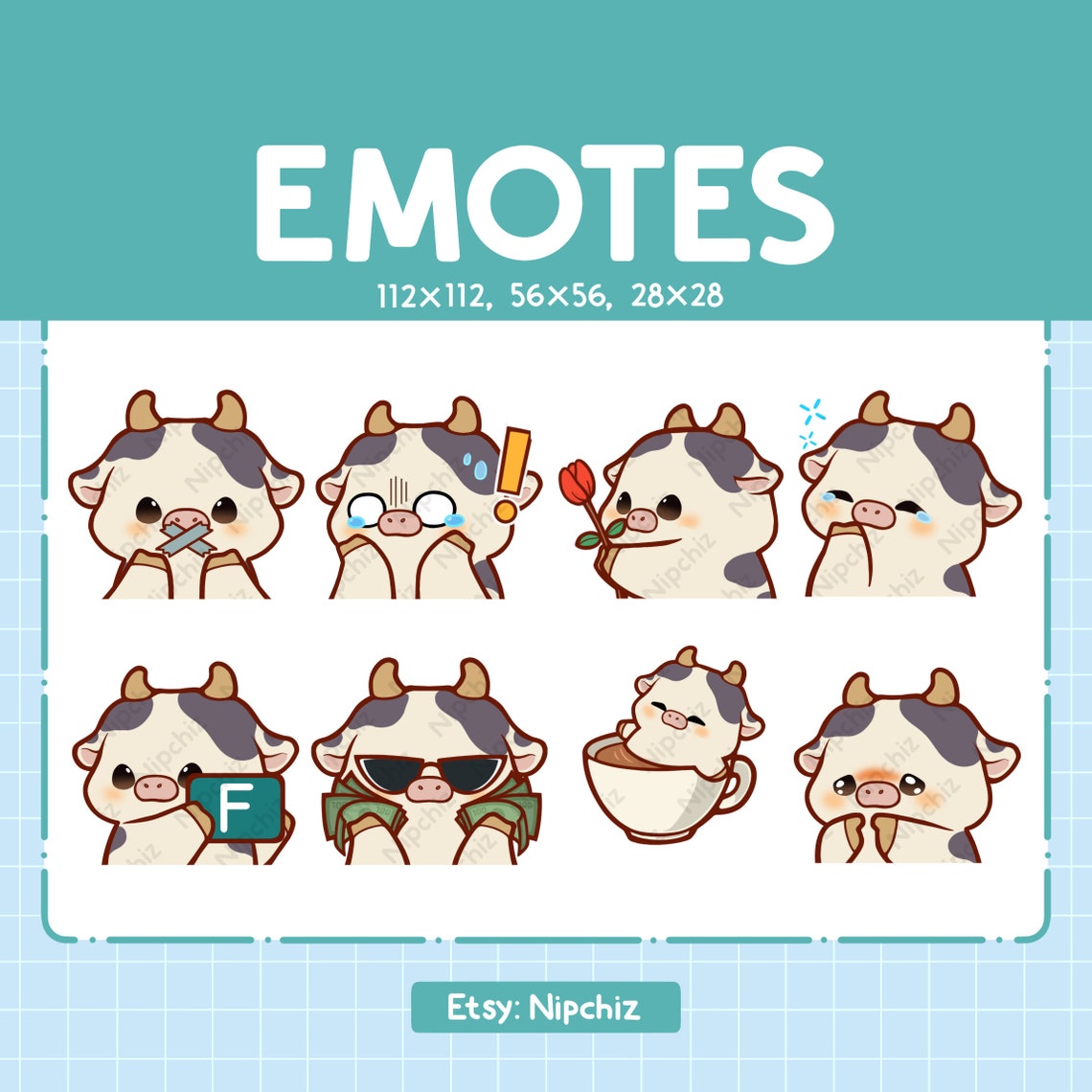 Cow Emotes / Cute Emoji Pack / 8 Cow Emotes for Streaming / Bundle ...