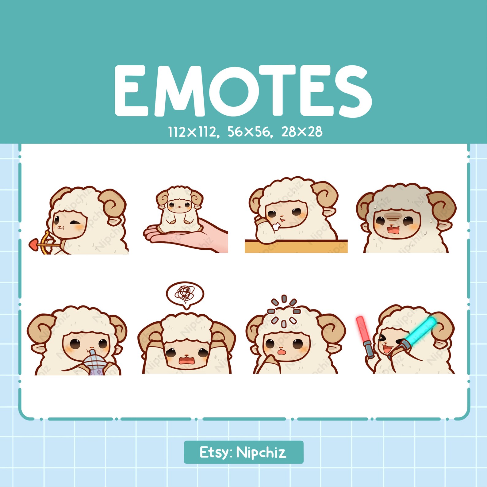 Chibi Sheep Emotes for Streaming 8 Kawaii Emotes Cute Baby Sheep Emote ...