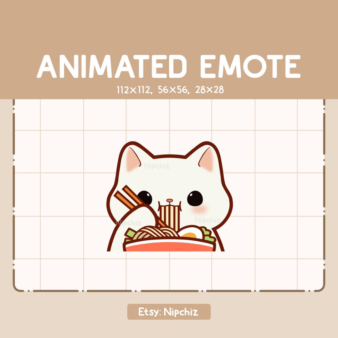 Animated Emote Cute White Cat is Eating Ramen Noodles / Kawaii Cute ...
