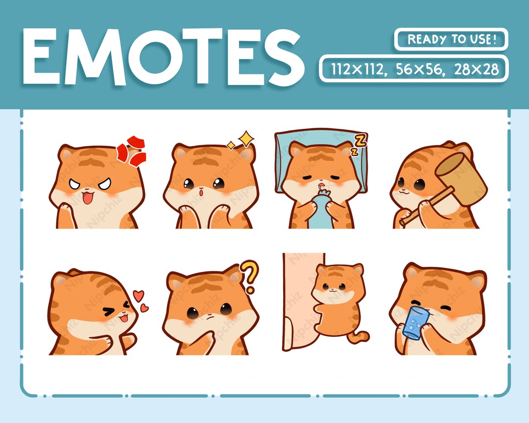 Chibi Tiger Emotes for Streamer 8 Kawaii Cute Tigerr - Etsy