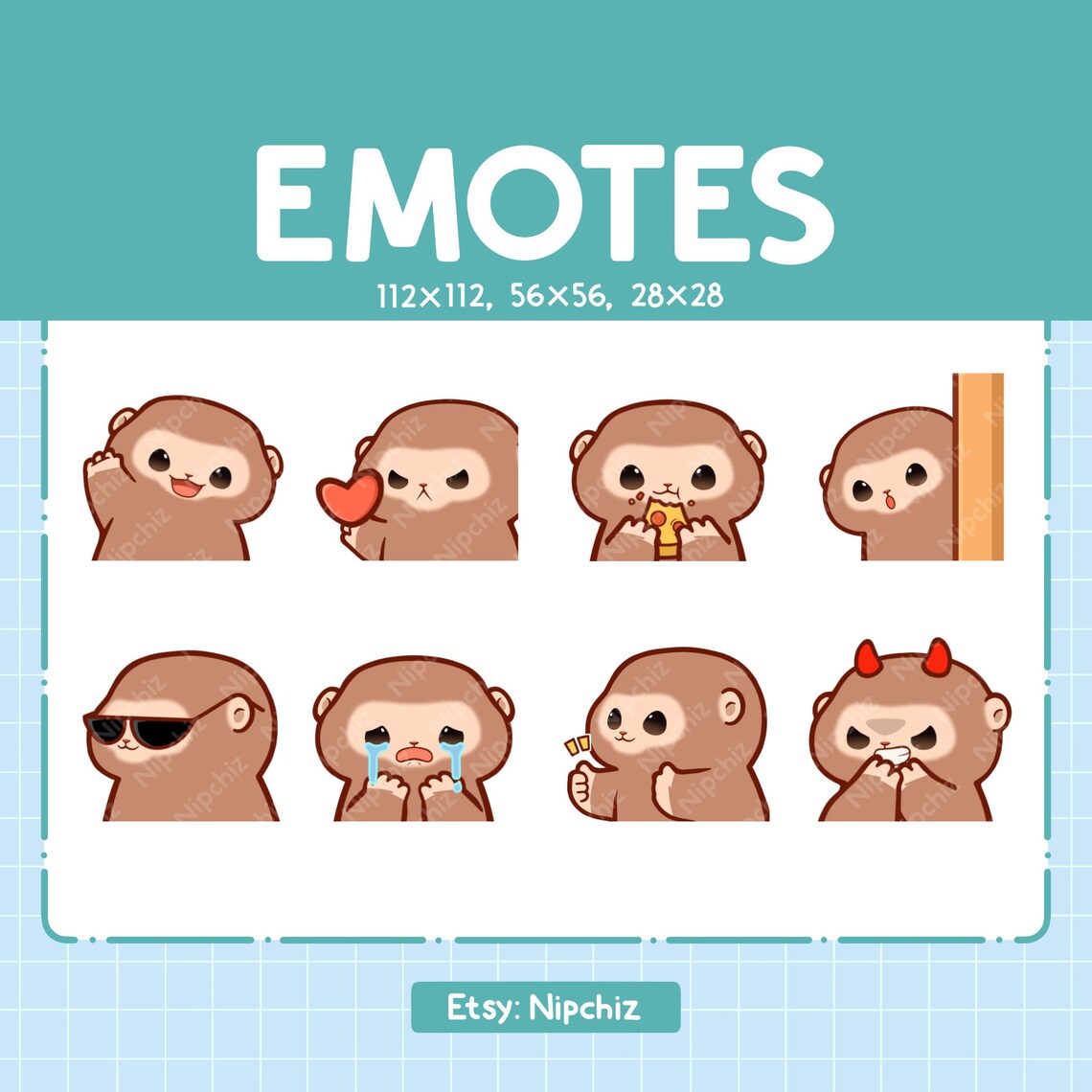 Monkey Emotes 8 Pack / Chibi Monkey Emotes for Streamer / Kawaii Emoji ...