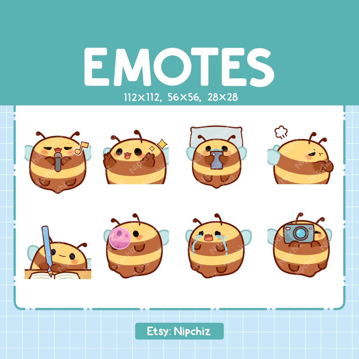 Chibi Bee Emotes for Streamer (8) - Kawaii Cute Bee - Emoji Pack for ...