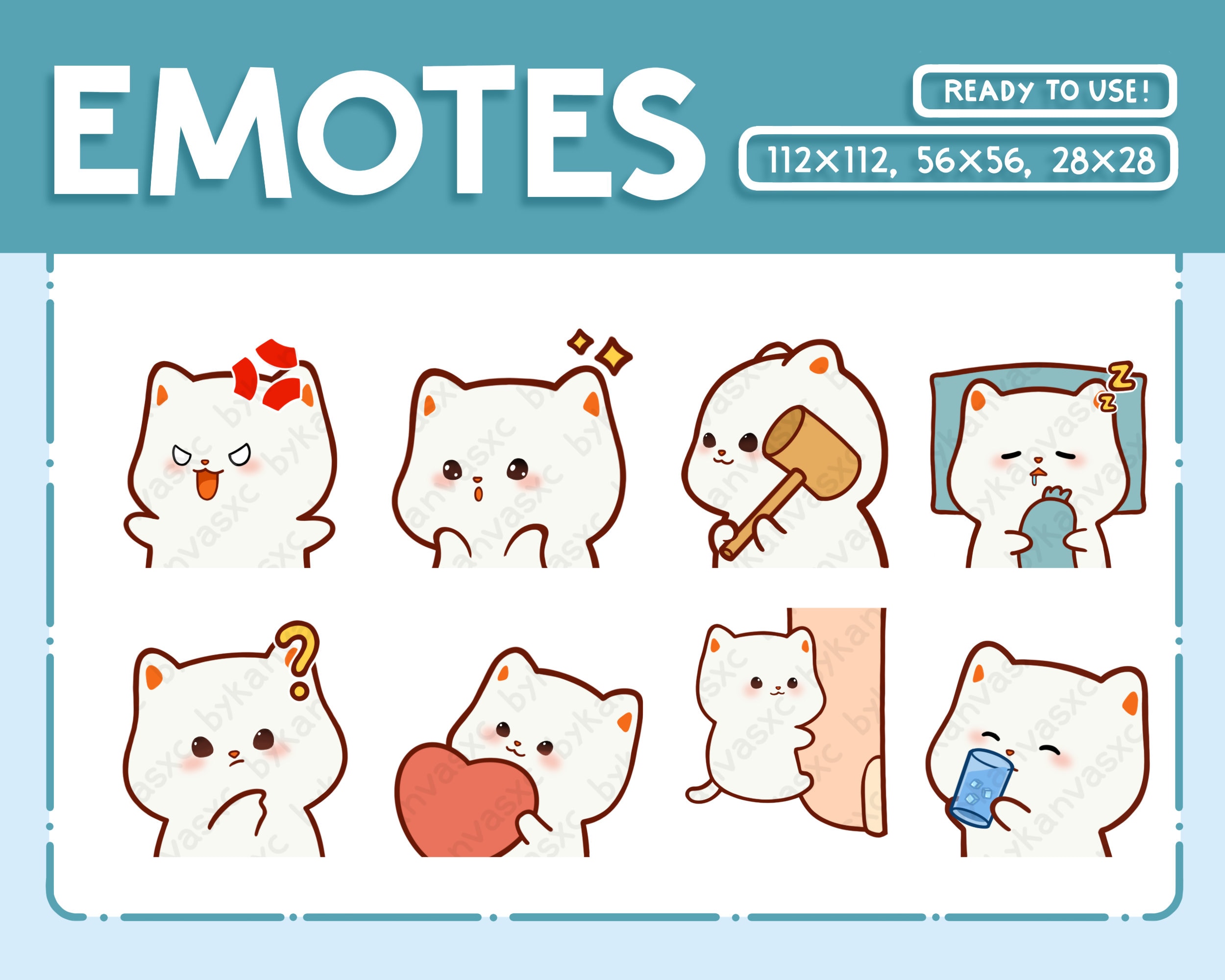 Cute White Cat Emotes 8 Emotes for Streamer Cute White Cat - Etsy
