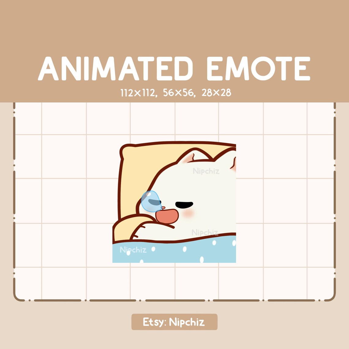 Animated Emote Chibi White Cat is Sleeping While Snoring / Kawaii Emote ...