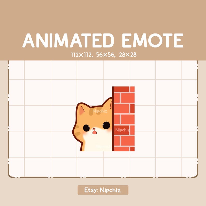 Animated Emote Adorable Orange Tabby Cat is Peeking Through the Wall ...