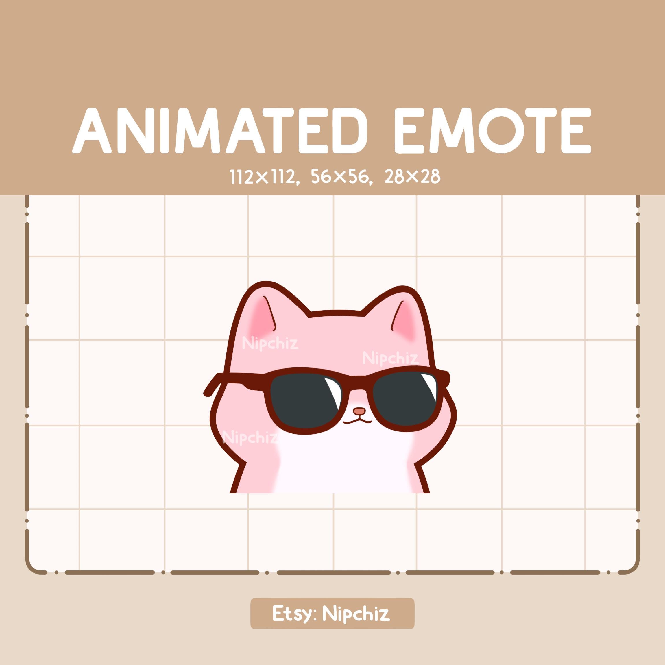 Animated Emote Chibi Pink Cat With Black Sunglasses is Vibing by Waving ...