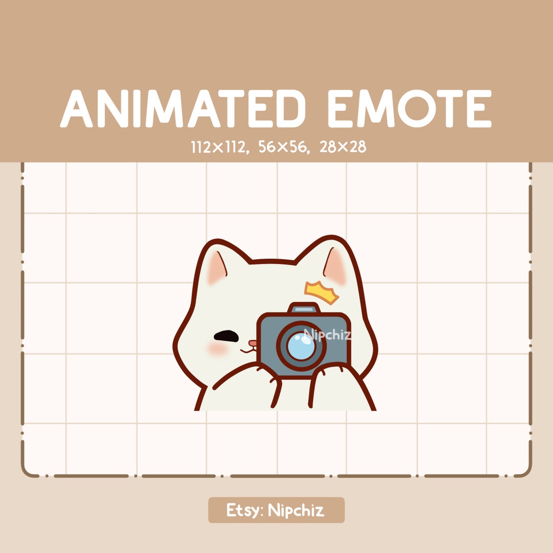Animated Emote Cute White Cat is Taking a Picture With His Camera ...