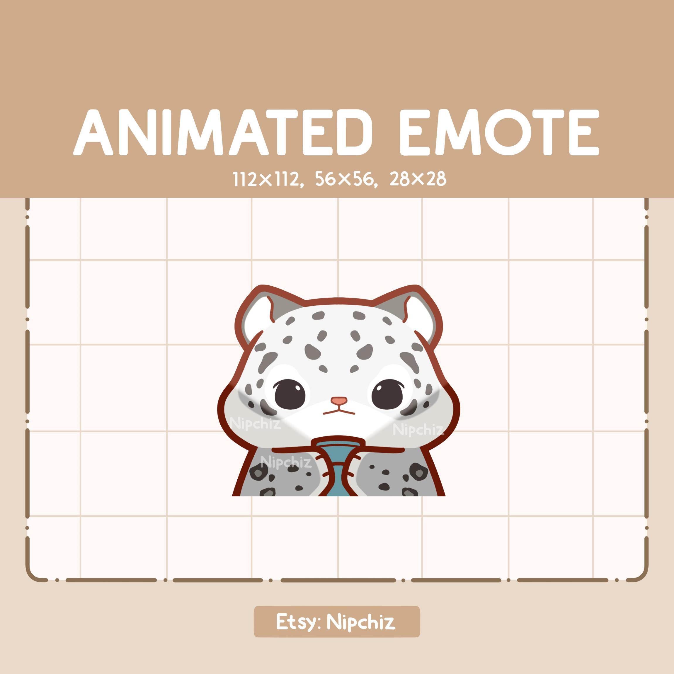 Animated Emote Chibi Snow Leopard Flashlight Face - Cartoon Funny Emote ...