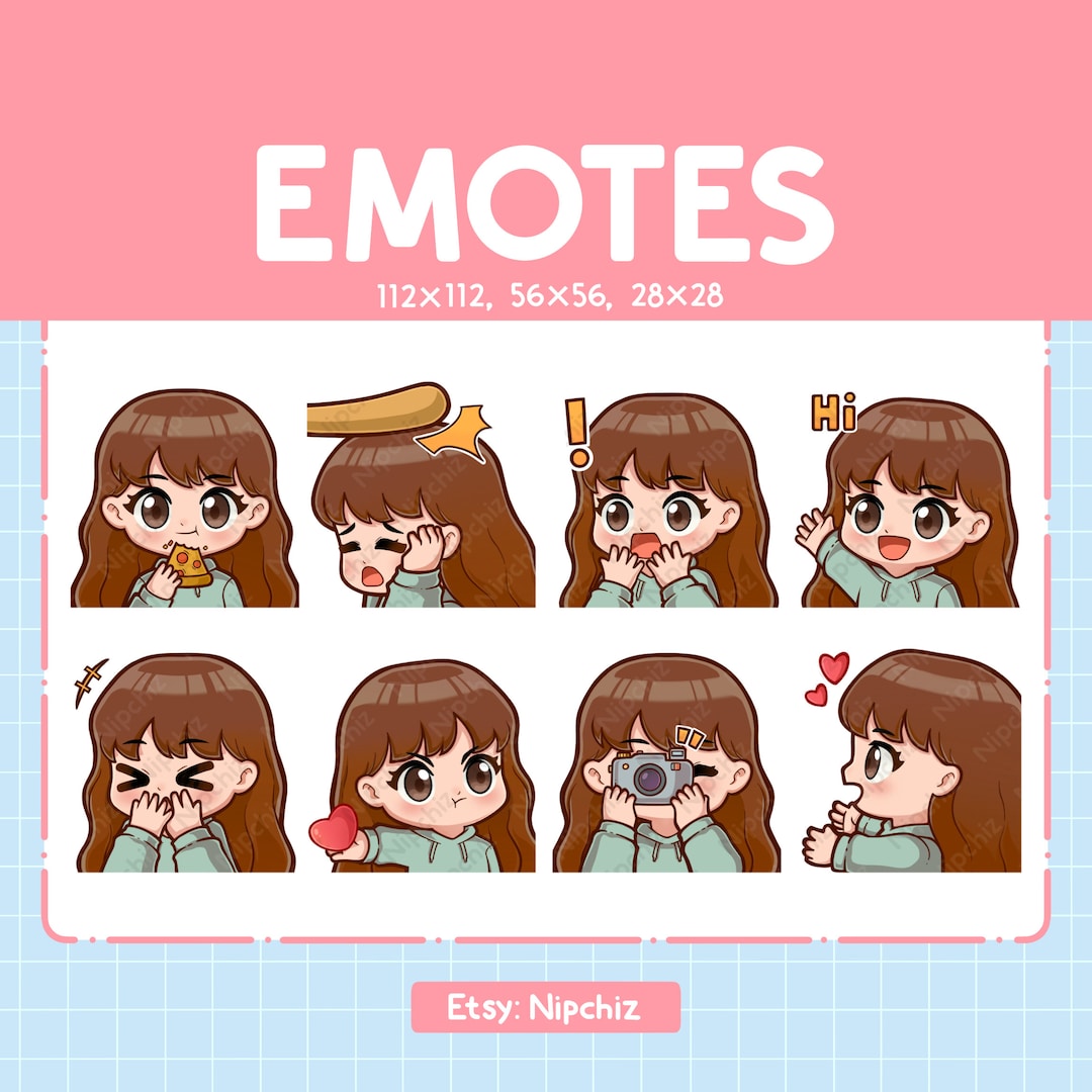 Brown Hair | Girl Emotes for Streamer 8 | Brown Eyes | Kawaii Girl ...