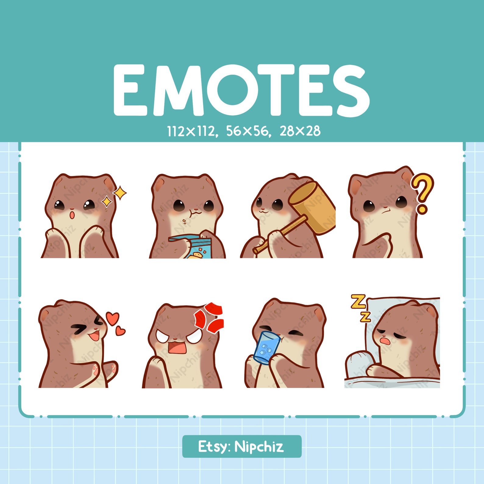 Emotes Stoat / 8 Cute Emotes for Streaming / Digital / Chibi Stoat ...