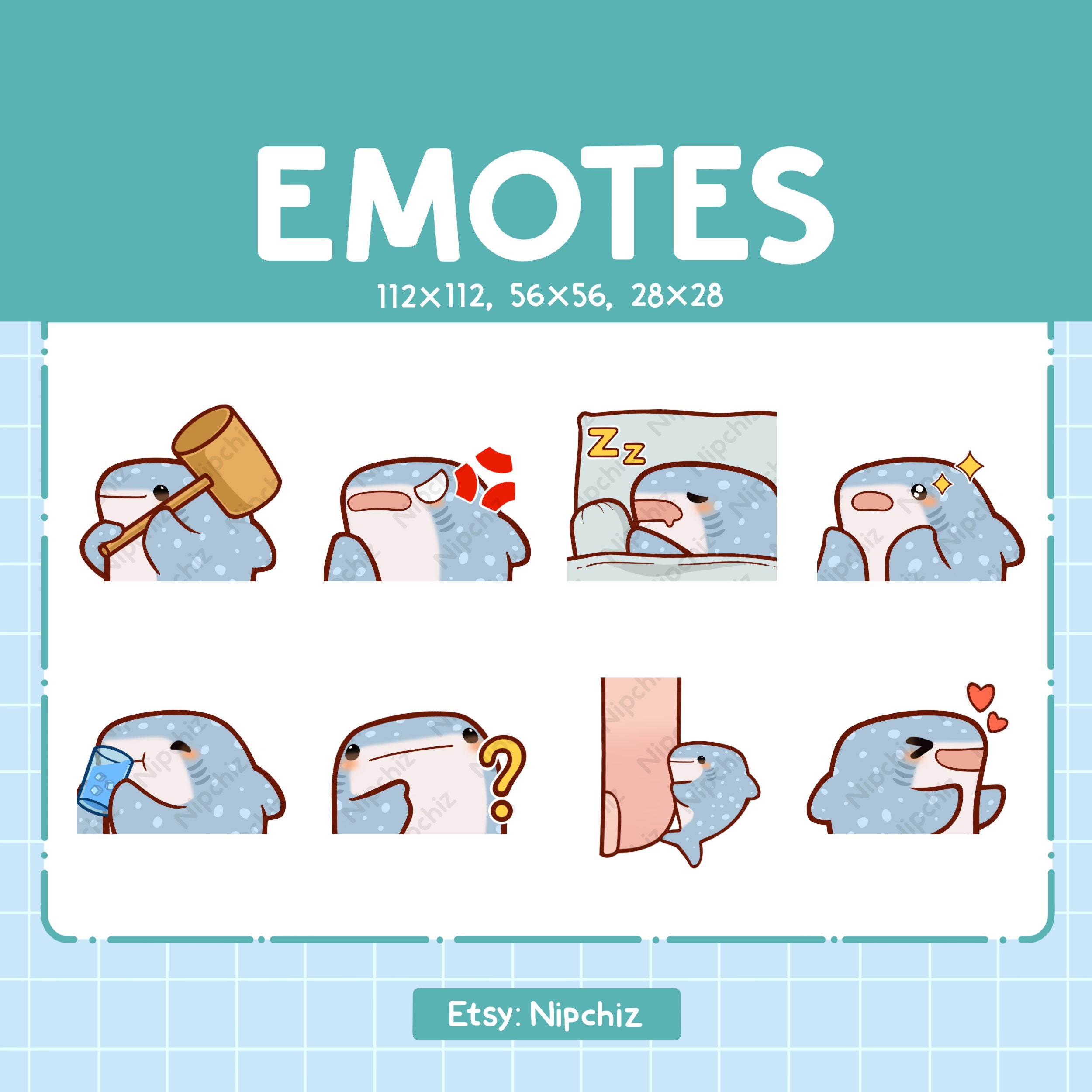 Emotes Whale Shark / 8 Cute Emotes for Streaming / Digital / Chibi ...