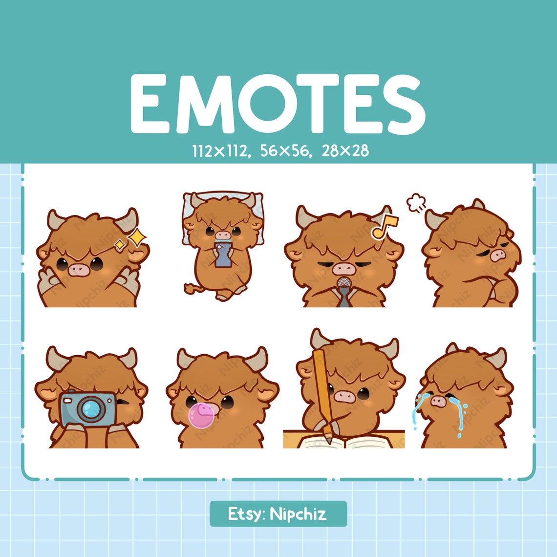 Highland Cow Emotes / Cute Emoji Pack / 8 Highland Cow Emotes for ...