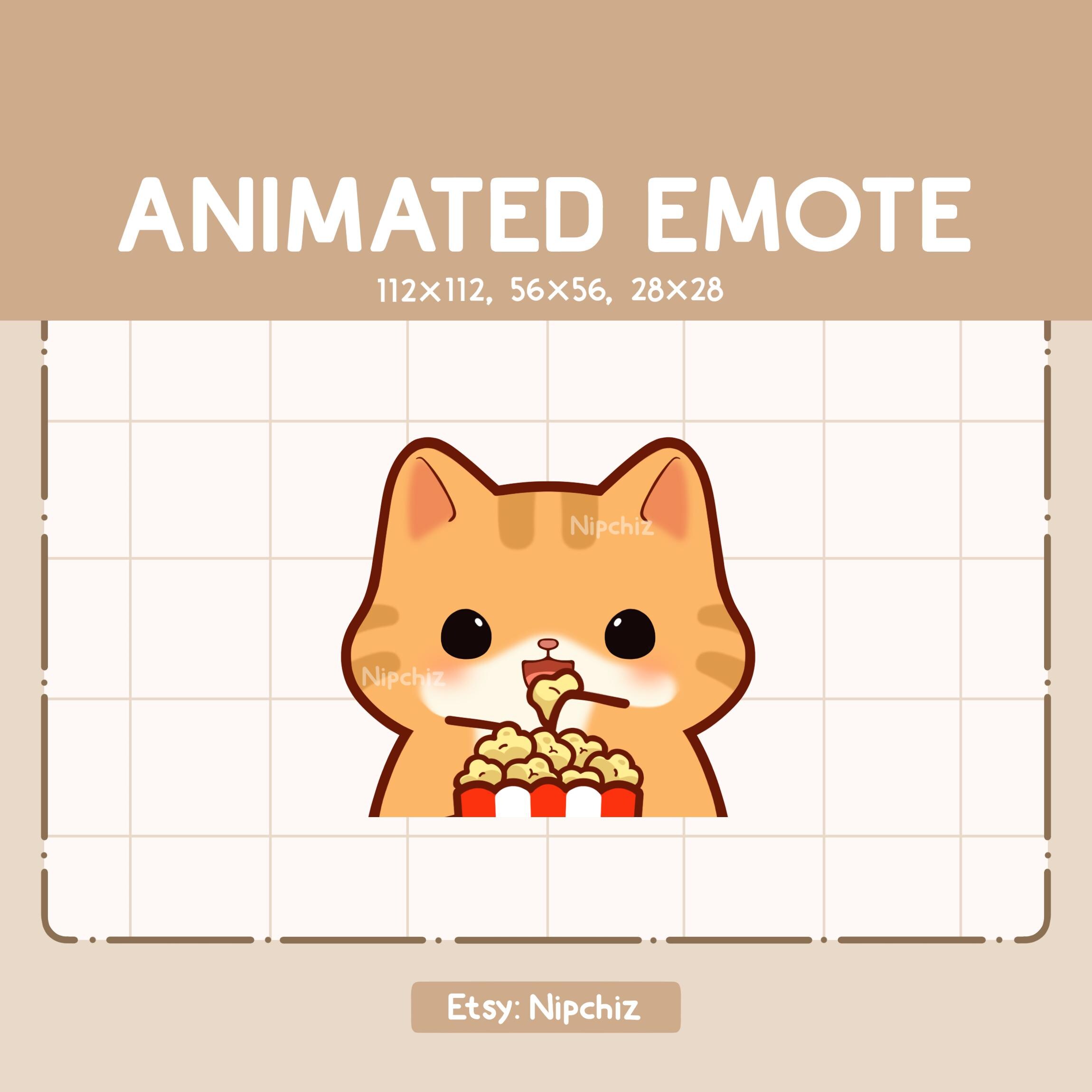 Animated Emote Orange Tabby Cat is Eating a Cup of Popcorn / Funny Cute ...