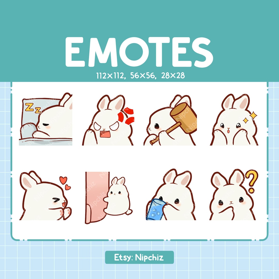 Cute Rabbit Emotes | 8 Emotes for Streamer | Cute Bunny Emote Pack ...
