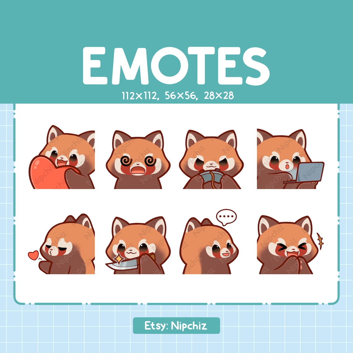 Red Panda Emotes 8 Pack / Chibi Red Panda Emotes for Streamer / Kawaii ...