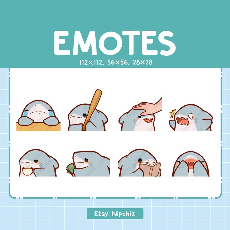 Shark Emotes / Cute Emoji Pack / 8 Shark Emotes for Streaming / Bundle ...