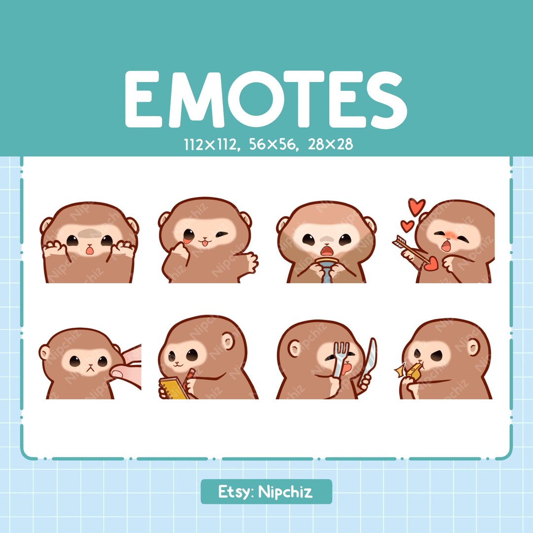 Monkey Emotes / 8 Cute Monkey Bundle / Emotes for Streamer Kawaii Emoji ...