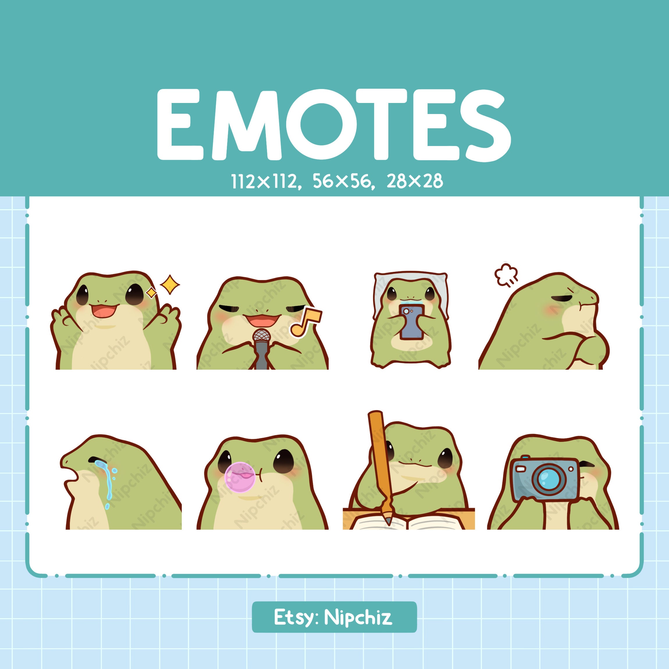 Cute Frog Emotes 8 Pack / Chibi Frog Emotes for Streamer / Kawaii Emoji ...