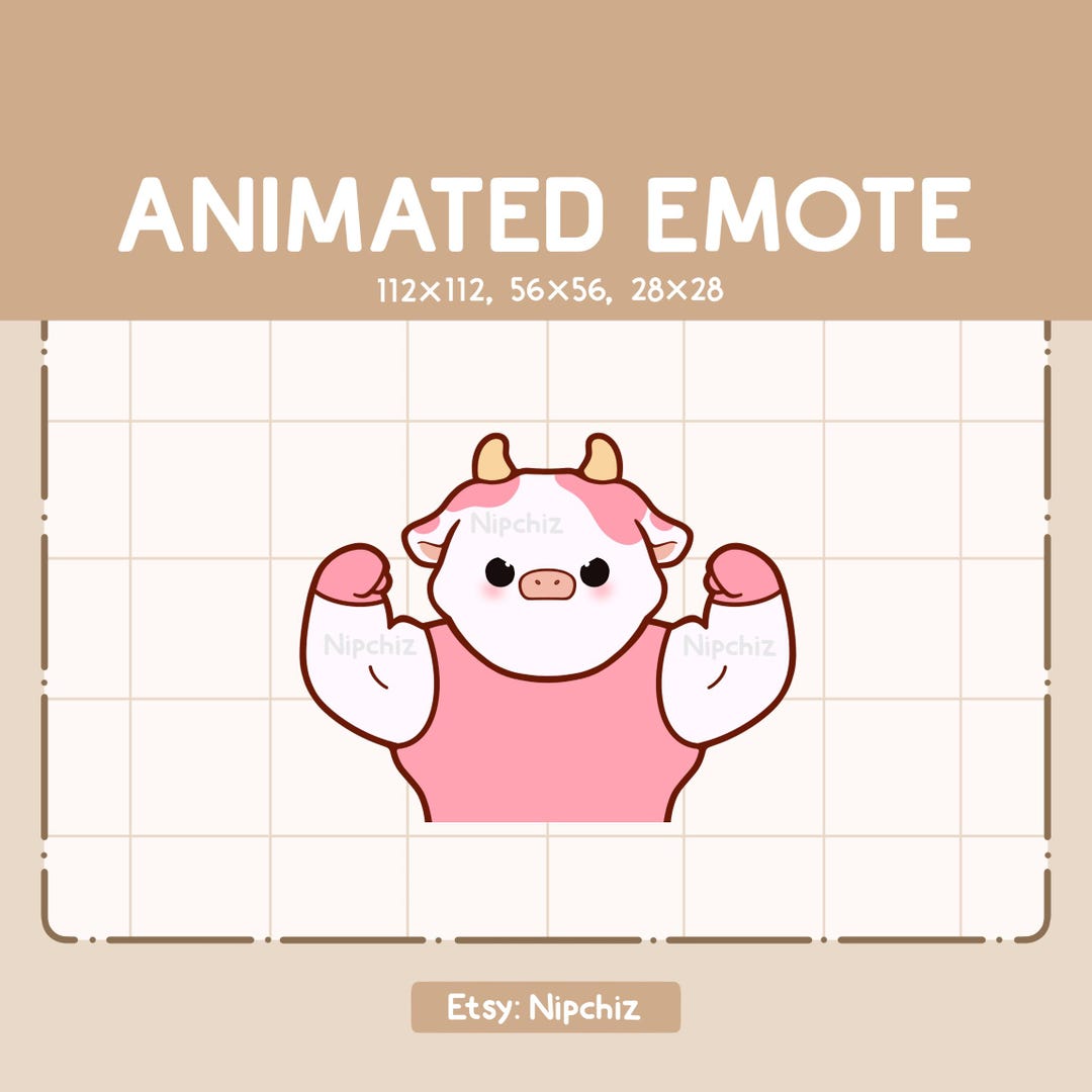 Animated Emote Pink Cow is Flexing His Muscle / Kawaii Cute Emote ...