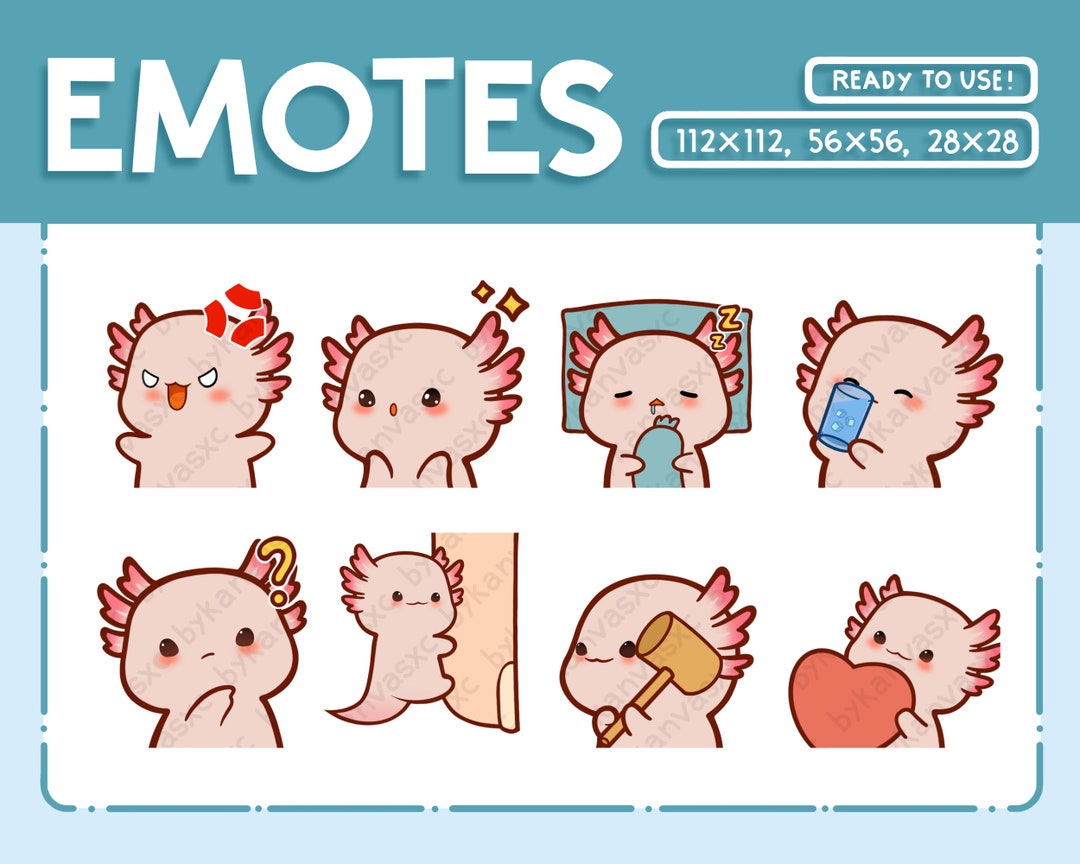 Axolotl Emotes 8 Cute Axolotl Bundle Emotes for Streamer - Etsy