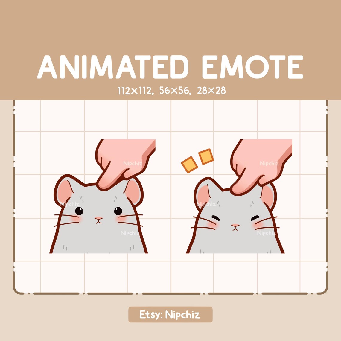 Animated Emote Cute Gray Mouse Getting Pressed on the Head / Cartoon ...