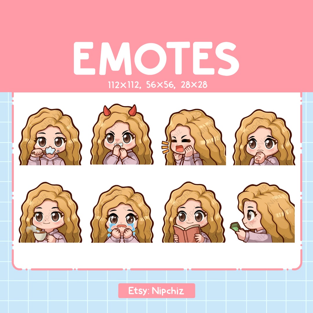 Cute Girl Emotes for Streamer (8) | Blonde Curly Hair | Brown Eyes ...