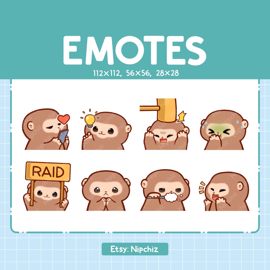 Monkey Emotes / Cute Emoji Pack / 8 Monkey Emotes for Streaming ...