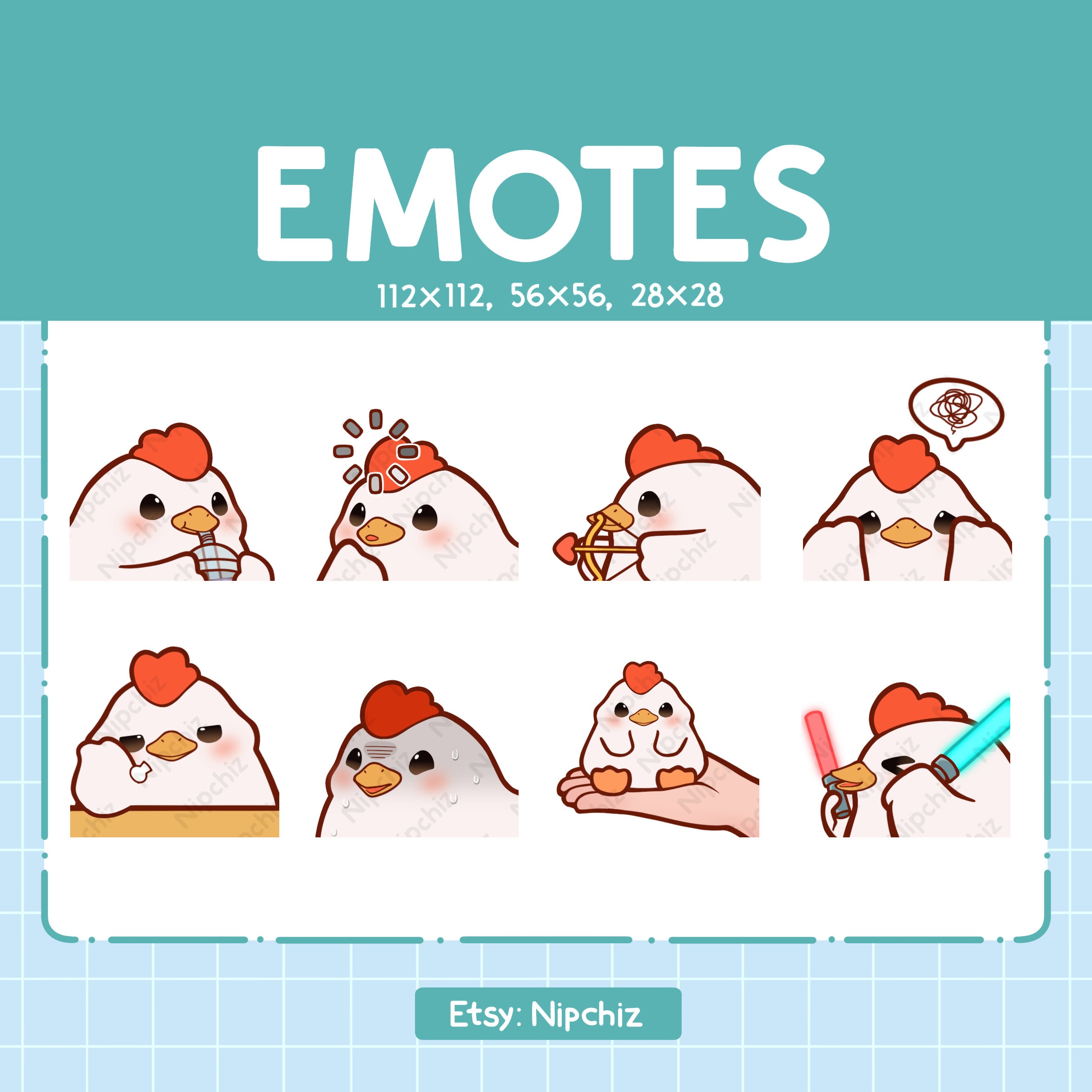 Chibi Chicken Emotes for Streaming - (8) Kawaii Emotes – Cute Chicken ...