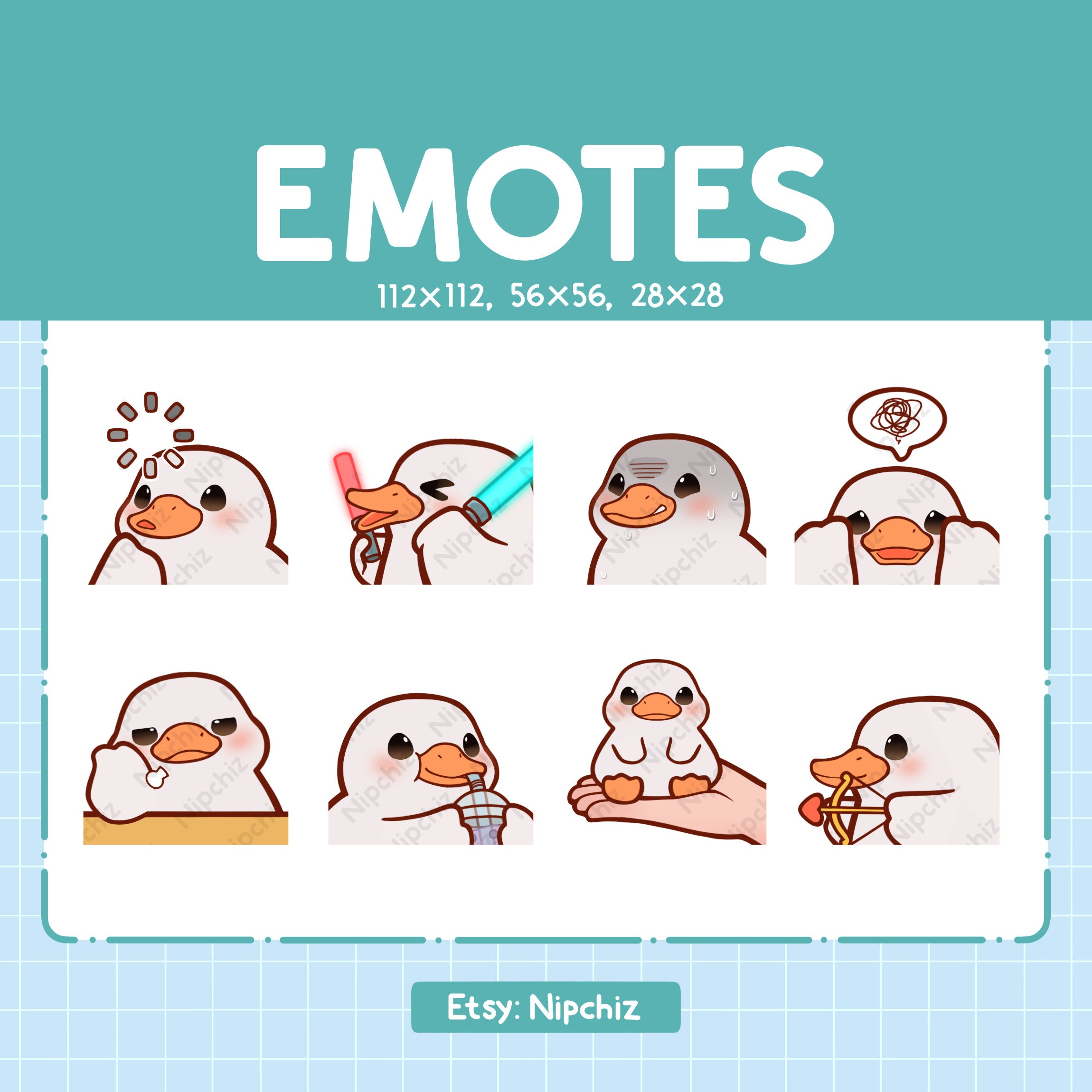 Kawaii White Duck Emotes 8 Cute Emotes for Streamer Chibi White Duck ...