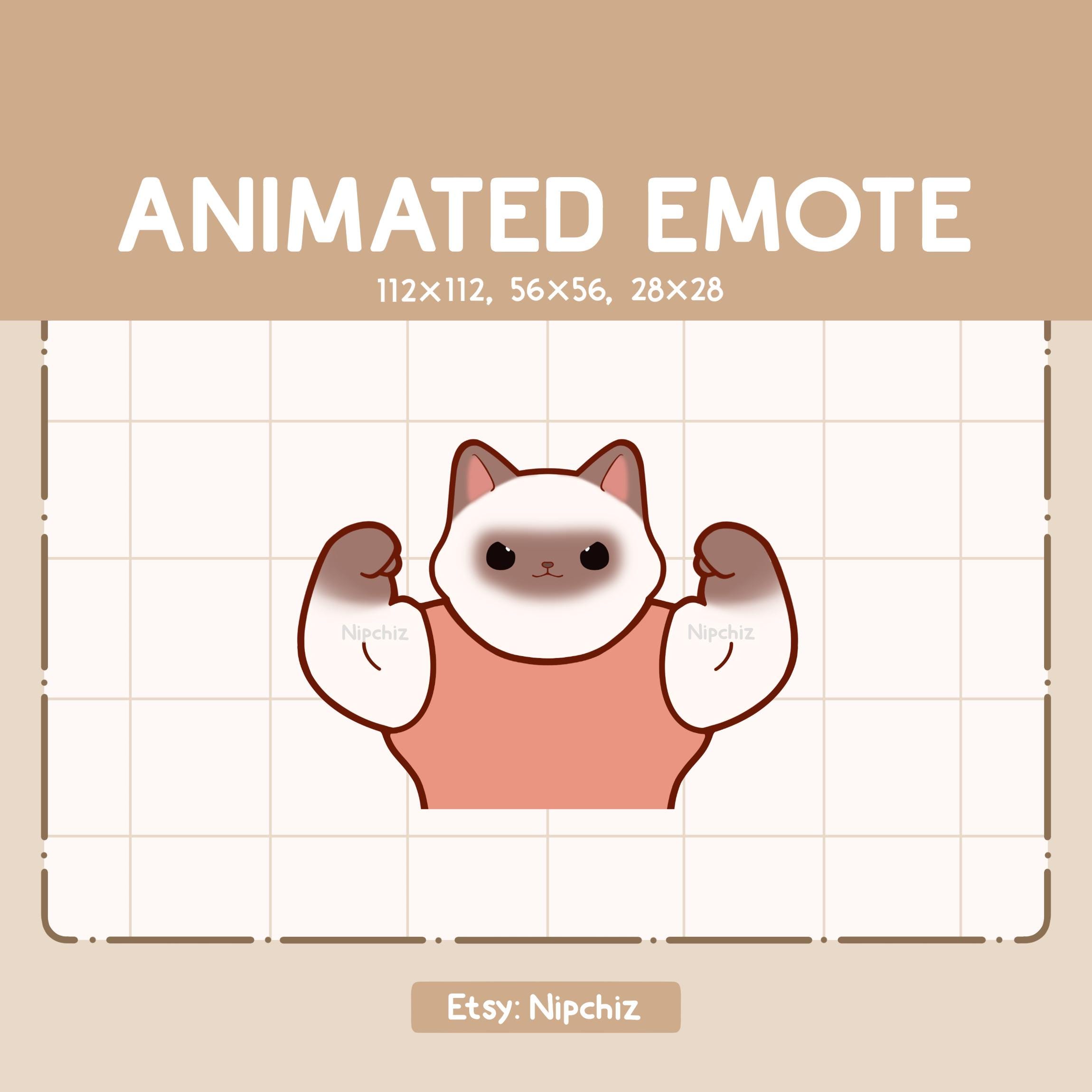 Animated Emote Chibi Siamese Cat is Flexing His Muscle / Cartoon Kawaii ...