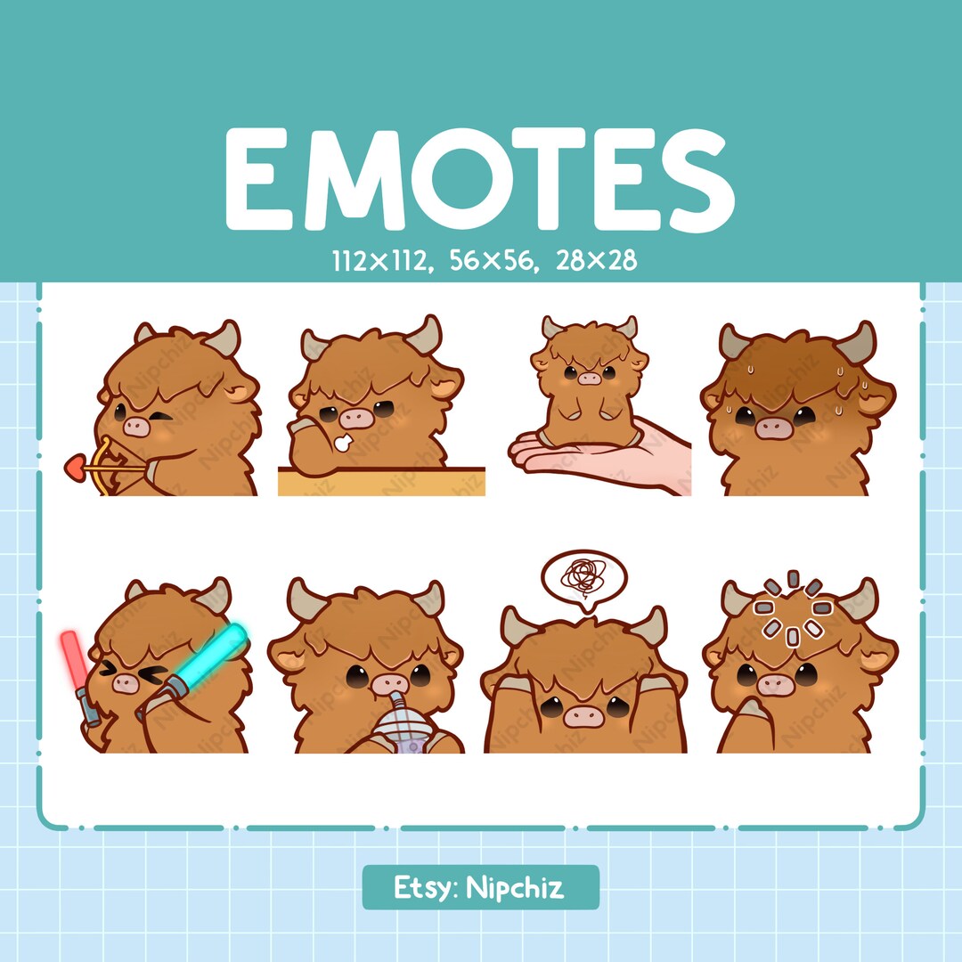 Chibi Highland Cow Emotes for Streaming - (8) Kawaii Emotes – Cute ...