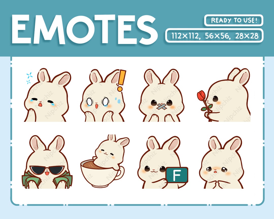 Rabbit Emotes 8 Cute Emotes for Streaming Digital Chibi - Etsy