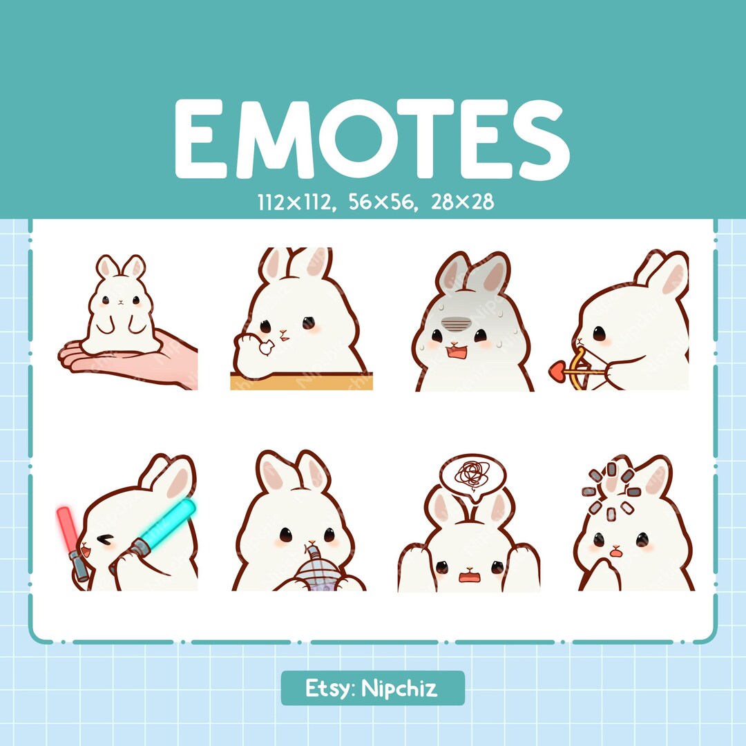 Cute Bunny Emotes | 8 Emotes for Streamer | Cute Rabbit Emote Pack ...