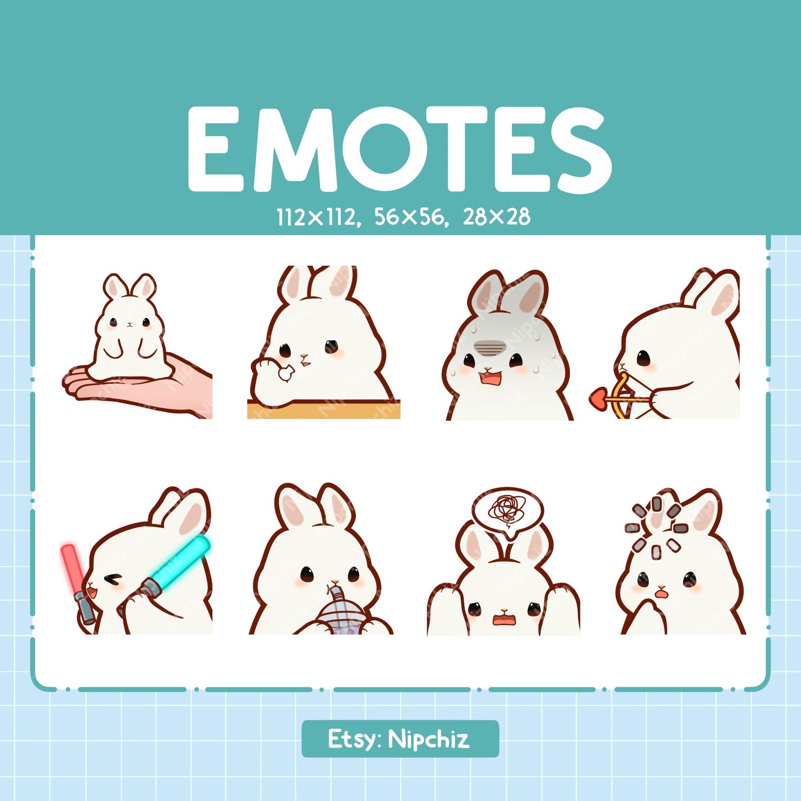 Cute Bunny Emotes | 8 Emotes for Streamer | Cute Rabbit Emote Pack ...