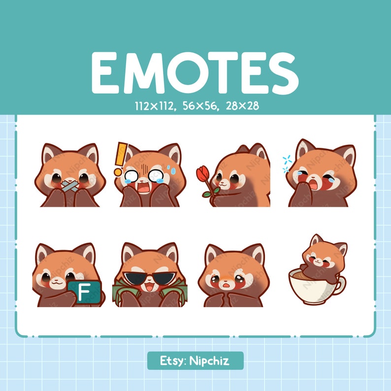 Kawaii Red Panda Emotes (8) – Cute Emotes for Streamer – Chibi Red ...
