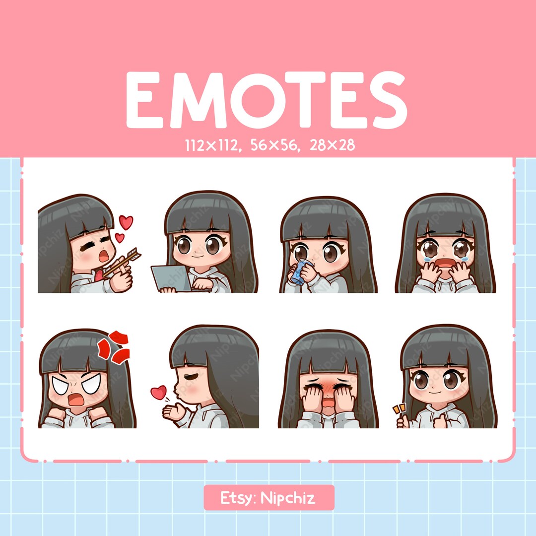 Cute Girl Emotes for Streamer (8) | Straight Black Hair With Bangs ...