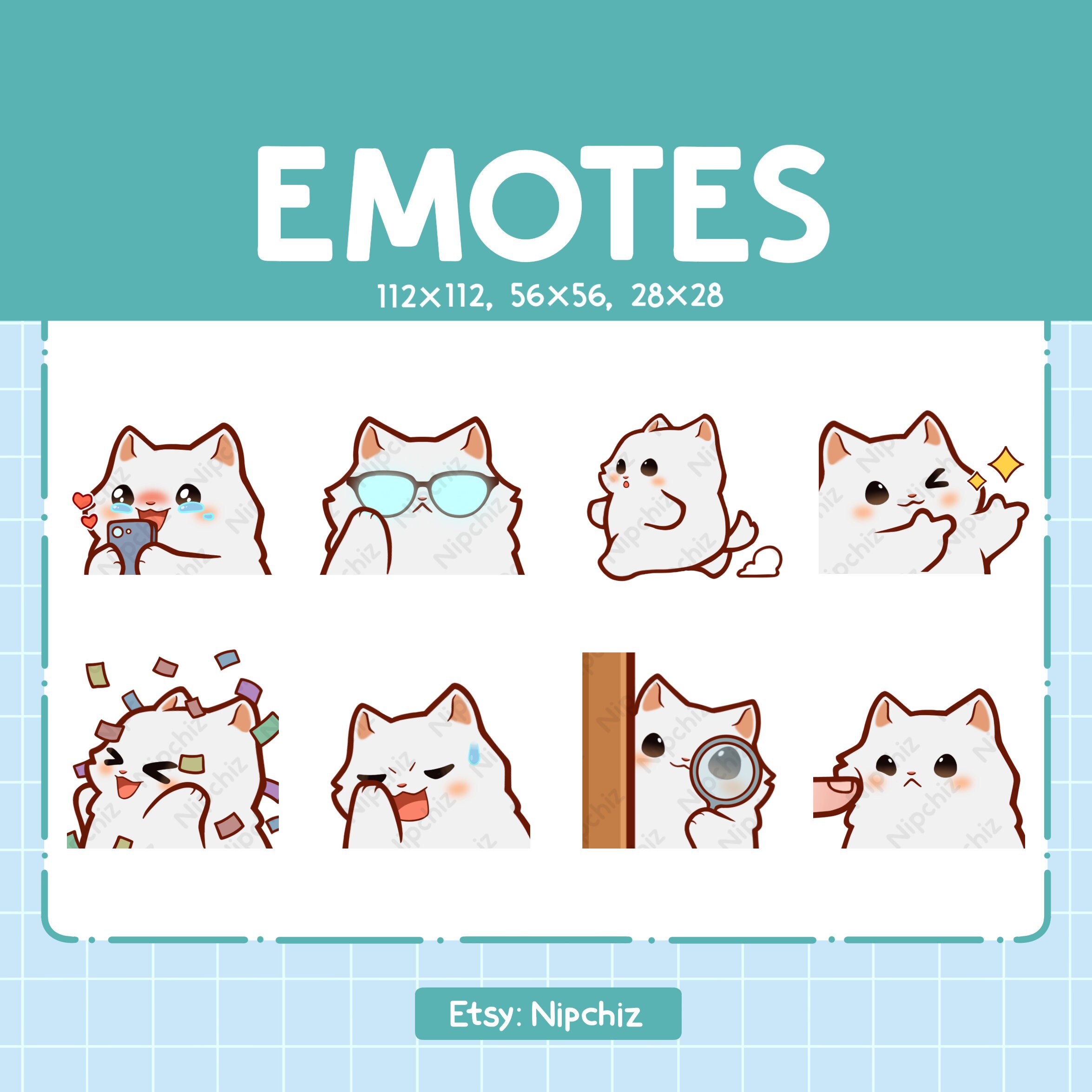 Emotes White Cat 8 Cute Emotes for Streaming Digital Chibi White Cat ...
